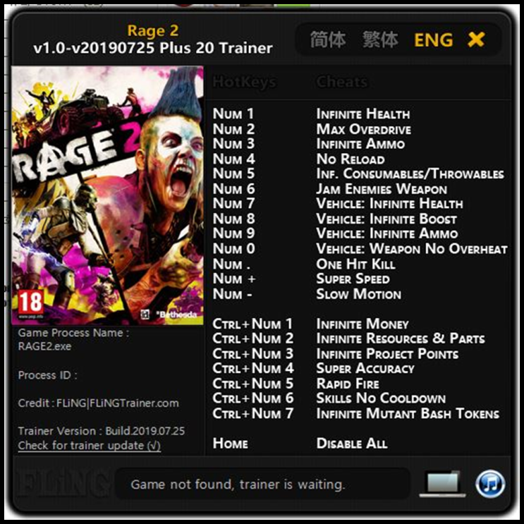 19-07-25 레이지2 트레이너 v1.0 +20 (Rage2 Trainer v1.0 +20) 3DM : 네이버 블로그