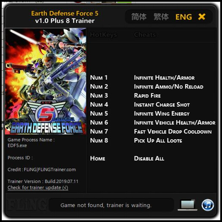19-07-12 지구방위군 5 트레이너 v1.0 +8 (Earth Defense Force 5 Trainer v1.0 +8 ...