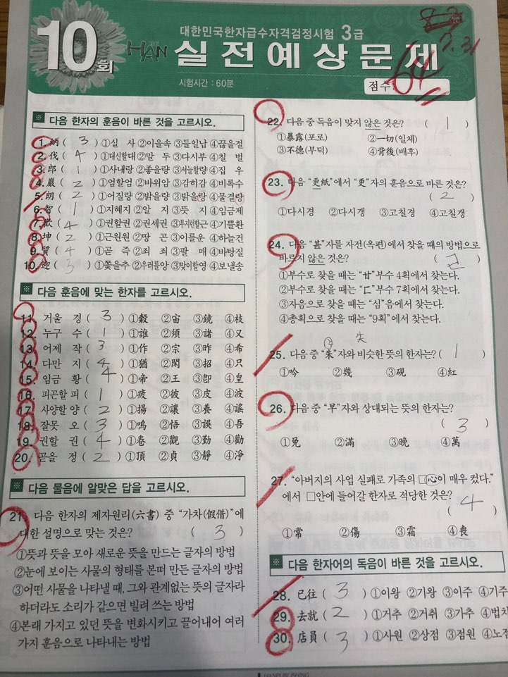 한자급수 대한검정회 3급 공부하기 네이버 블로그