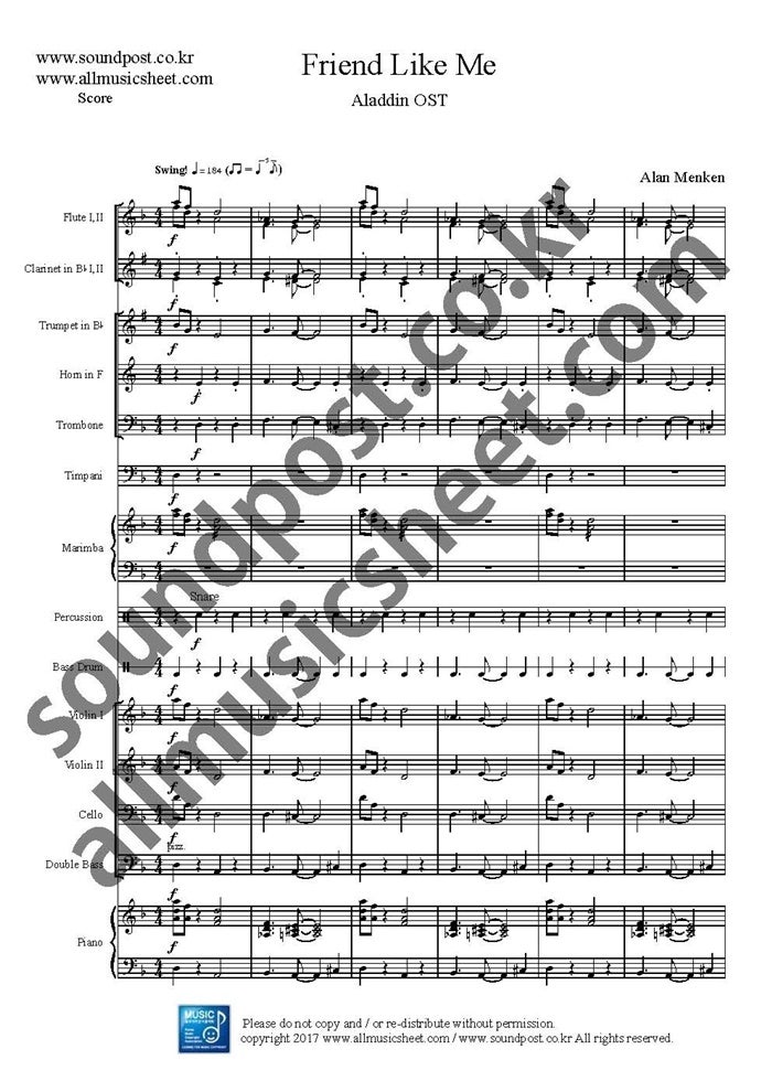Friend Like Me ( Aladdin OST ) _오케스트라 편성 악보 : 네이버 블로그