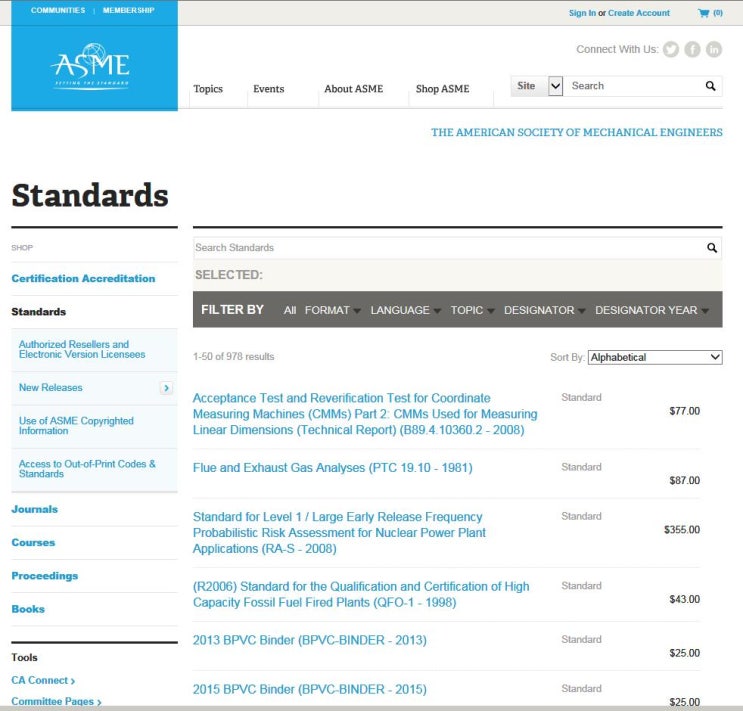 1. ASME Standards (Codes) 전체 목록 (ASME 홈 페이지에서 인용) - 알파벳 순 1/2 (Full ...