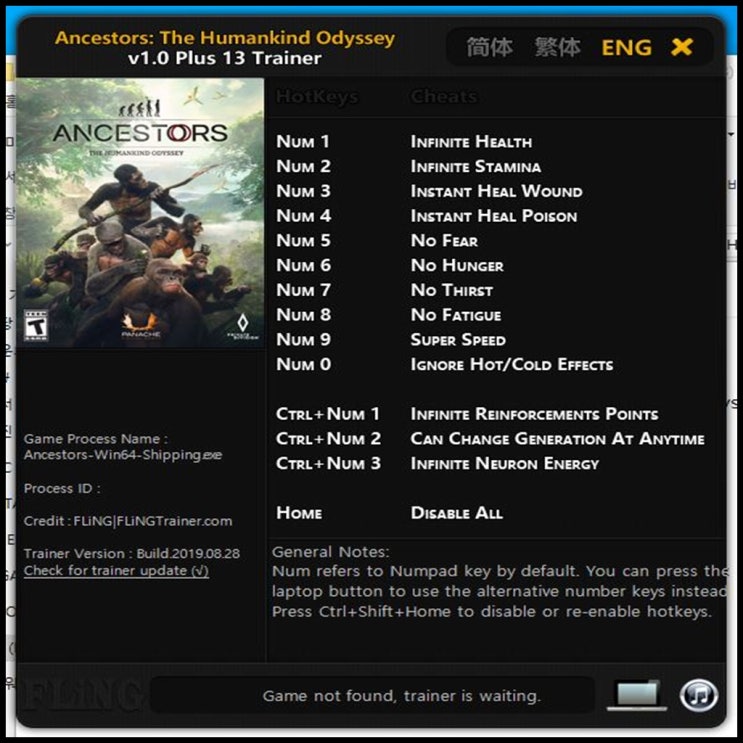19-08-28 앤세스터-인류의 여정 트레이너 (Ancestors The Humankind Odyssey Trainer v1.0 ...