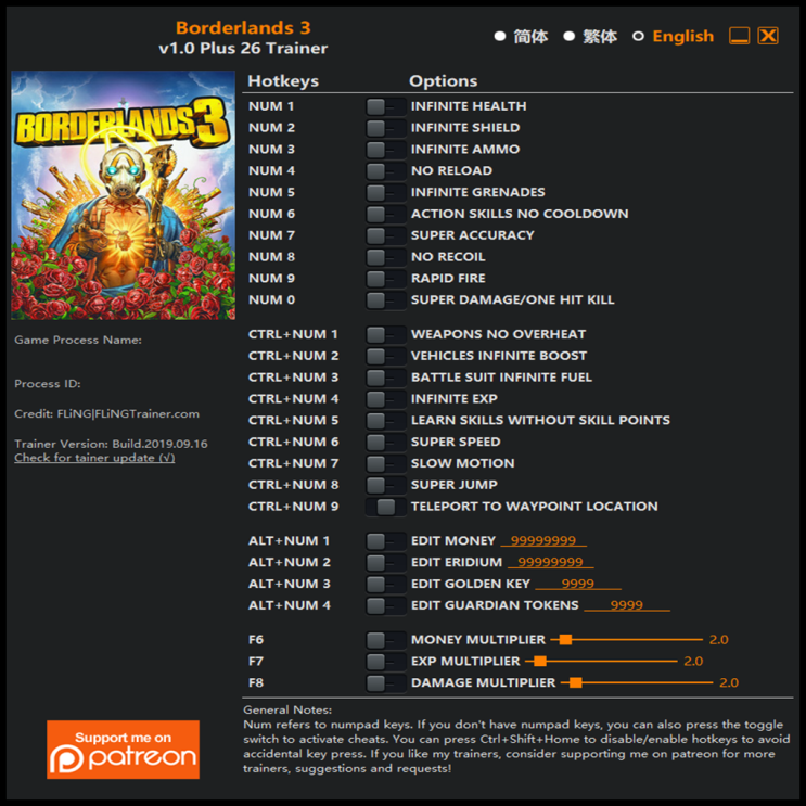 19-09-17 보더랜드 3 트레이너 (Borderlands 3 Trainer v1.0 +26)3DM : 네이버 블로그