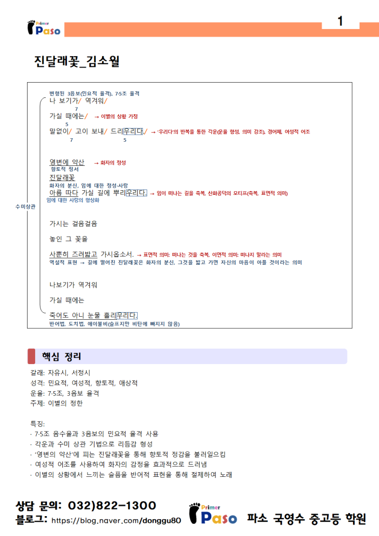 동춘동 국어 영어 수학 학원 진달래꽃김소월연수여고1 네이버 블로그