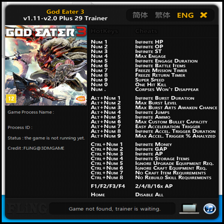 19-09-20 갓 이터 3 트레이너 (God Eater 3 Trainer v1.11-v2.0 +29)3DM : 네이버 블로그