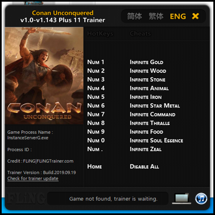 19-09-20 코난 언컨커드 트레이너 (Conan Unconquered Trainer v1.0-v1.143 +11)3DM ...