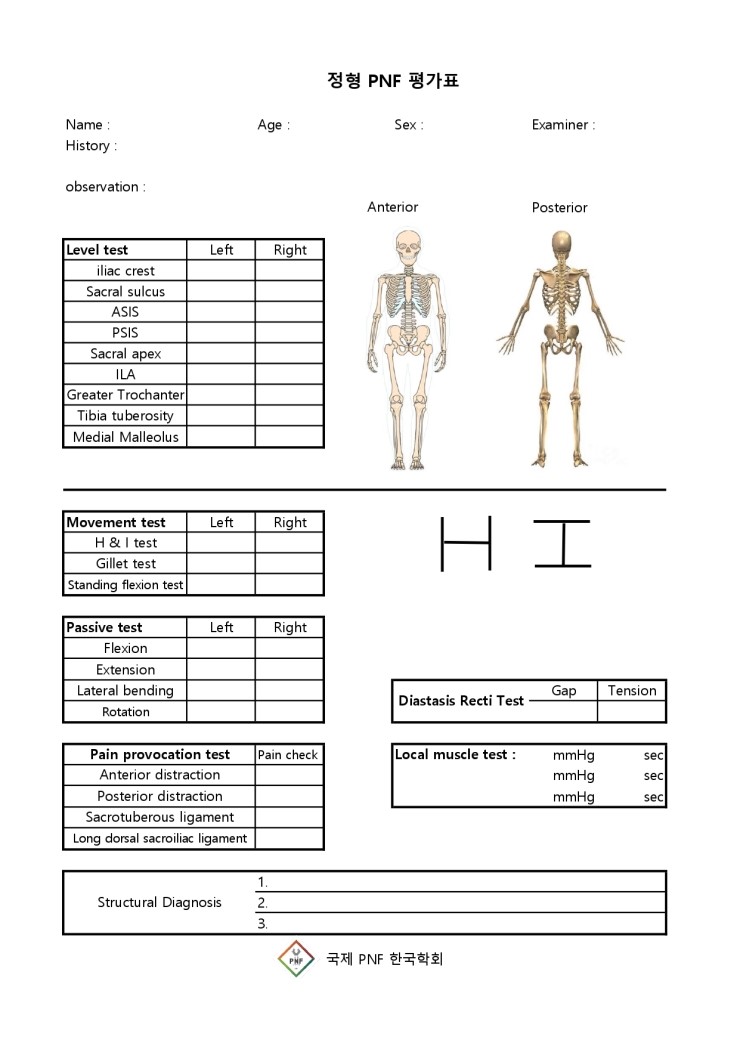 국제 PNF 한국학회 정형 PNF 평가표 : 네이버 블로그