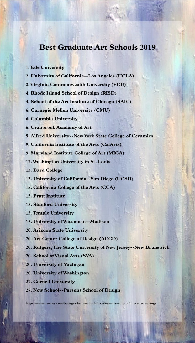 Best Graduate Art Schools Ranking 2019 미국 최고 미술대학교 대학원 순위 : 네이버 블로그