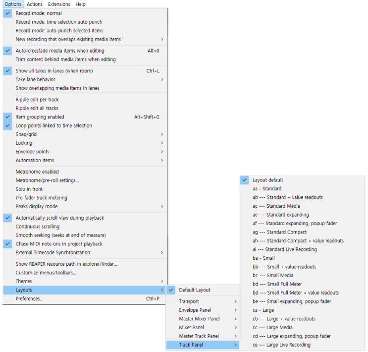 Reaper, Track 만들기, Layouts 형태들 : 네이버 블로그