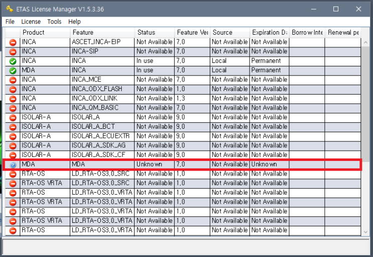 [INCA]INCA License Manager에서 MDA product에 물음표가 표시된다면? : 네이버 블로그