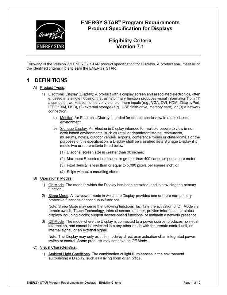 ENERGY STAR® Program Requirements Product Specification for Displays ...