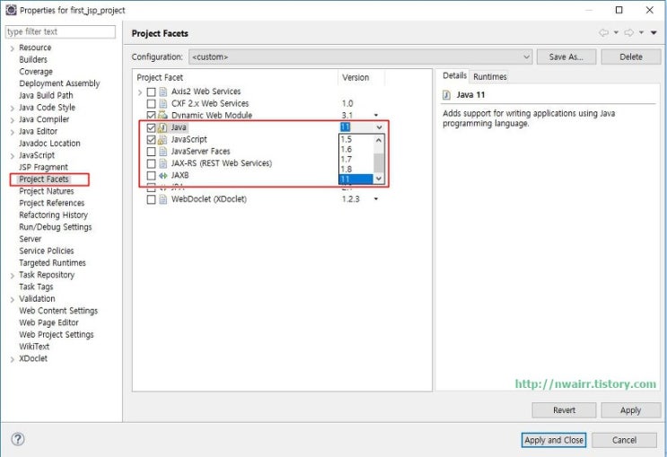 이클립스 웹다이나믹 프로젝트의 JDK 버전 변경하기(JDK 11 오라클 JDBC 인식불가) : 네이버 블로그