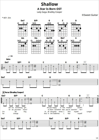 Shallow 코드 타브악보 Guitar Tutorial - Lady Gaga Guitar Lesson ㅣA Star Is ...