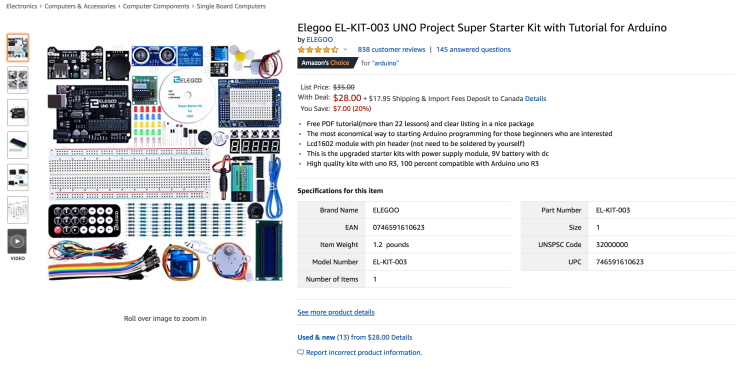 아마존 ELEGOO EL-KIT-003 Super StarterKit， 아두이노 학습교재 : 네이버 블로그