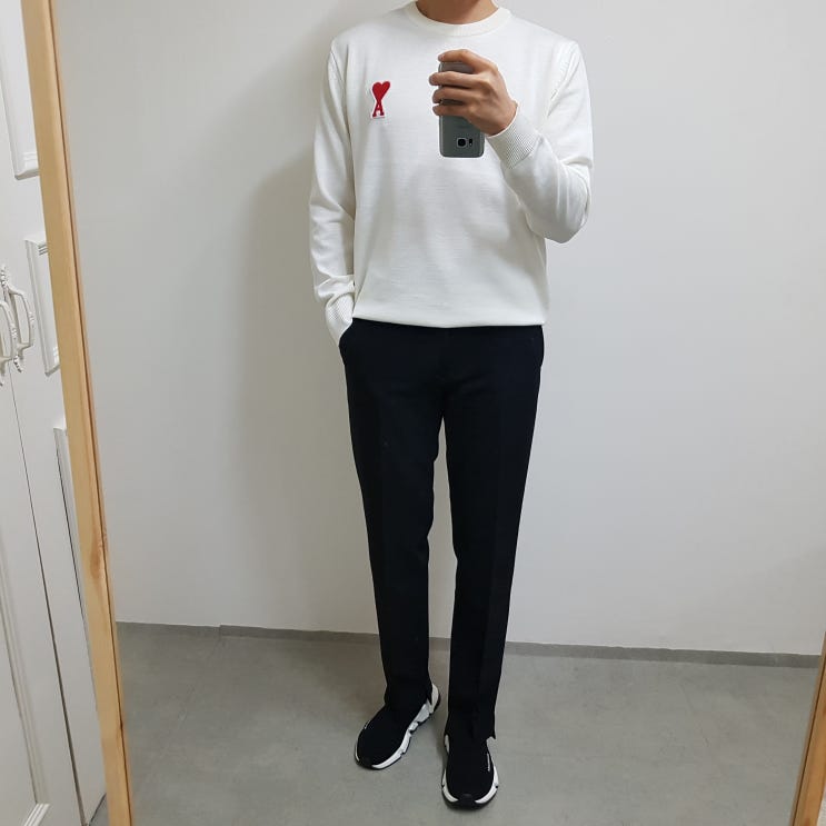 하트a 니트남자 와이드팬츠 코디발렌시아가 스피드러너 유뱅의 데일리룩 블로그 네이버 블로그