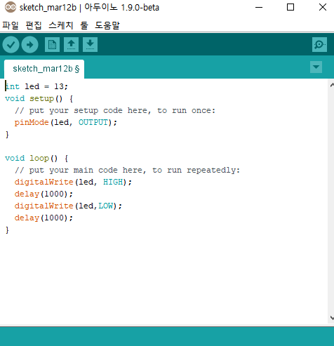 1주차 : 아두이노(Arduino) LED 깜빡이기 = pinMode(핀번호,output) , digitalWrite(핀번호 ...