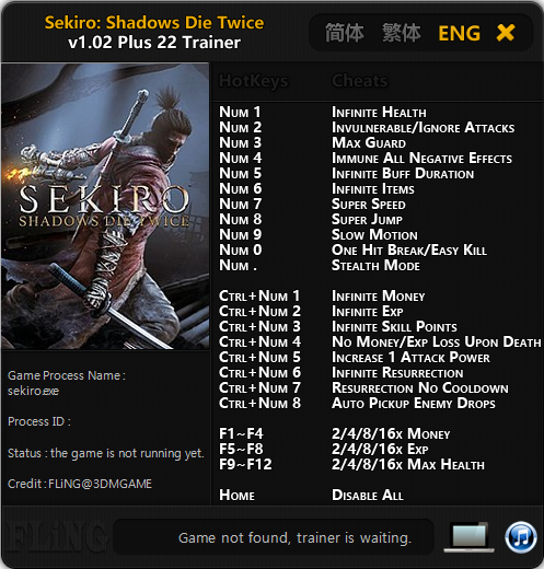 세키로: 섀도우 다이 트와이스 트레이너 - Sekiro: Shadows Die Twice v1.02 +22 Trainer ...