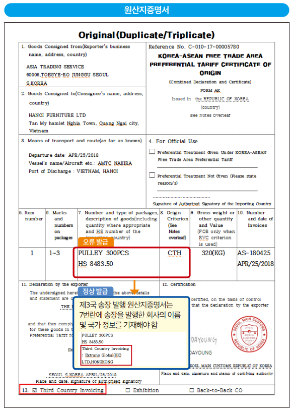 원산지증명서 오류 사례 한 아세안 Fta 원산지증명서 관련 제3국 송장 정보 미기재 네이버 블로그