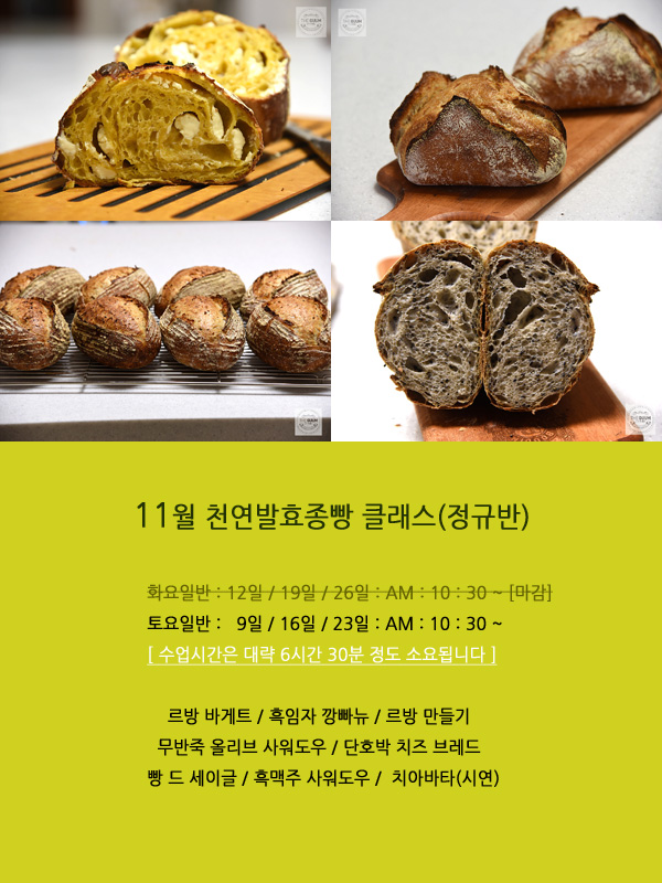 수업 공지 11월 천연발효빵 정규 클래스 화요반 토요반 네이버 블로그