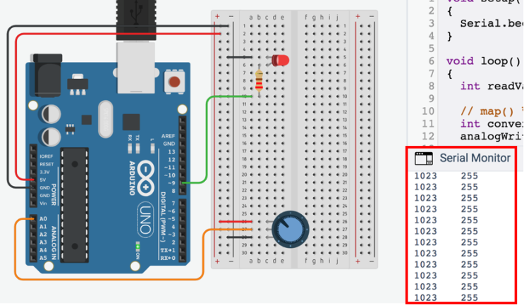 가변저항으로 Led 밝기 제어하기 아두이노 서킷circuits 배우기 22편 네이버 블로그