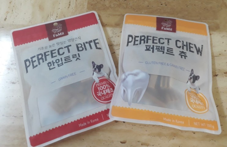 파밀 퍼펙트 바이트 한입트릿and 파밀 퍼팩트 츄 기수분해 닭고기를 사용한 그레인프리 간식 네이버 블로그