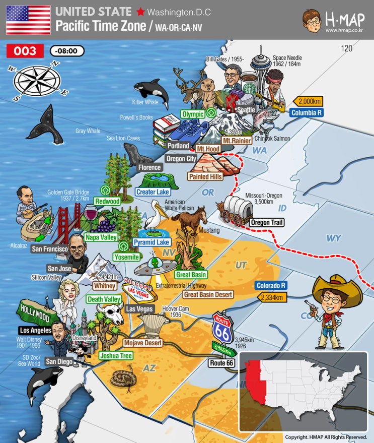 USA - Pacific Time Zone Map / 미국 서부 지도 : 네이버 블로그