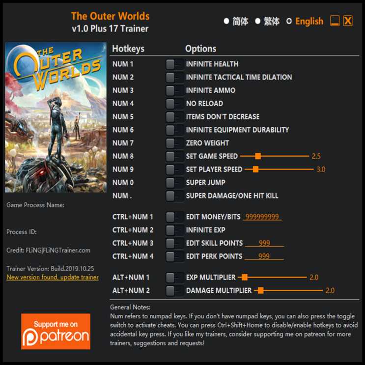 191025 아우터 월드 트레이너 (The Outer Worlds Trainer v1.0 +17)3DM : 네이버 블로그
