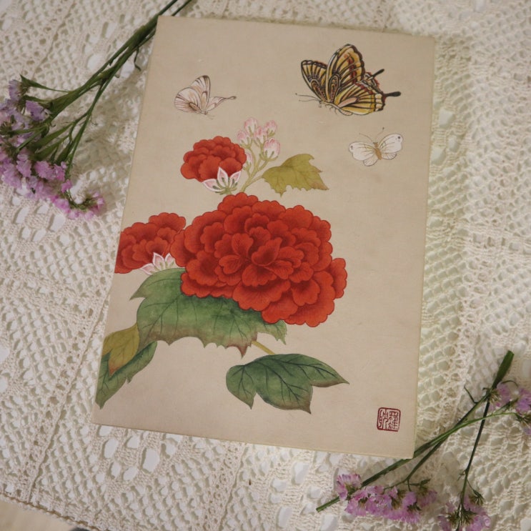 서울강남교대 성인취미미술 선데이민화 취미반 수강생모집나만의 작품 그리기3회수업모란도연화도나팔꽃튤립산다호접도
