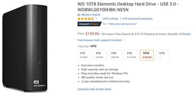 [AMAZON] WD 10TB Elements Desktop Hard Drive - USB 3.0 - WDBWLG0100HBK ...