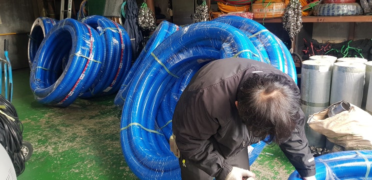 청색 고압 호스/청고압 호스/PVC 고압 호스 작업 : 네이버 블로그