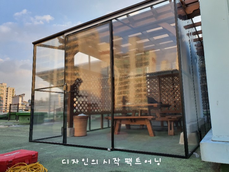 강서구 등촌동어닝 산업진흥원 서울유통센터 옥상 휴게공간 정자에 바람막이 방풍막 투명비닐천막 설치 네이버 블로그