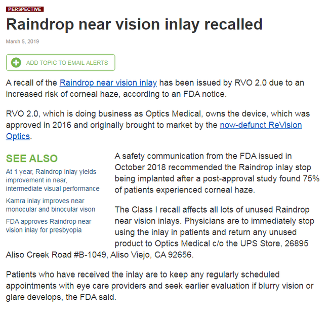 Raindrop inlay 삽입 노안 교정의 문제점, 합병증 - 레인드롭 인레이 : 네이버 블로그