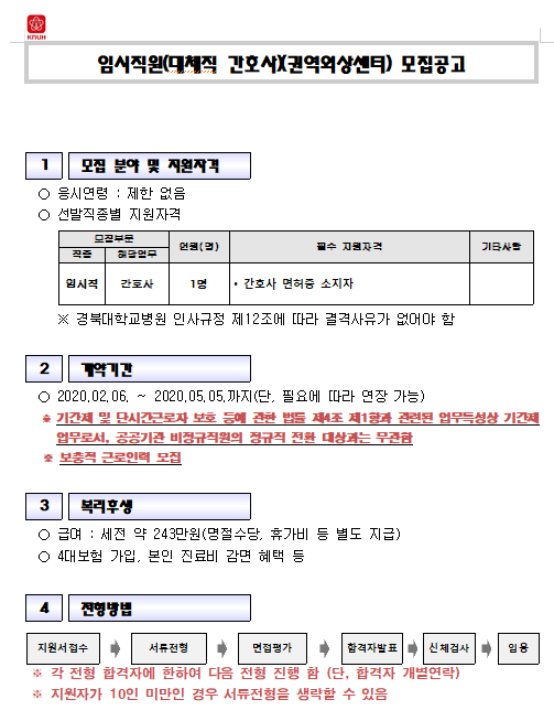 채용 경북대학교병원 임시직원대체직 간호사권역외상센터 모집공고 네이버 블로그