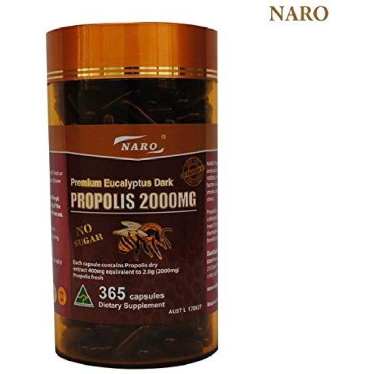 [미국 직구] Naro Bee Propolis Extract 2000 mg 프리미엄 유칼립투스 다크 캡슐 365 정, 365정 ...