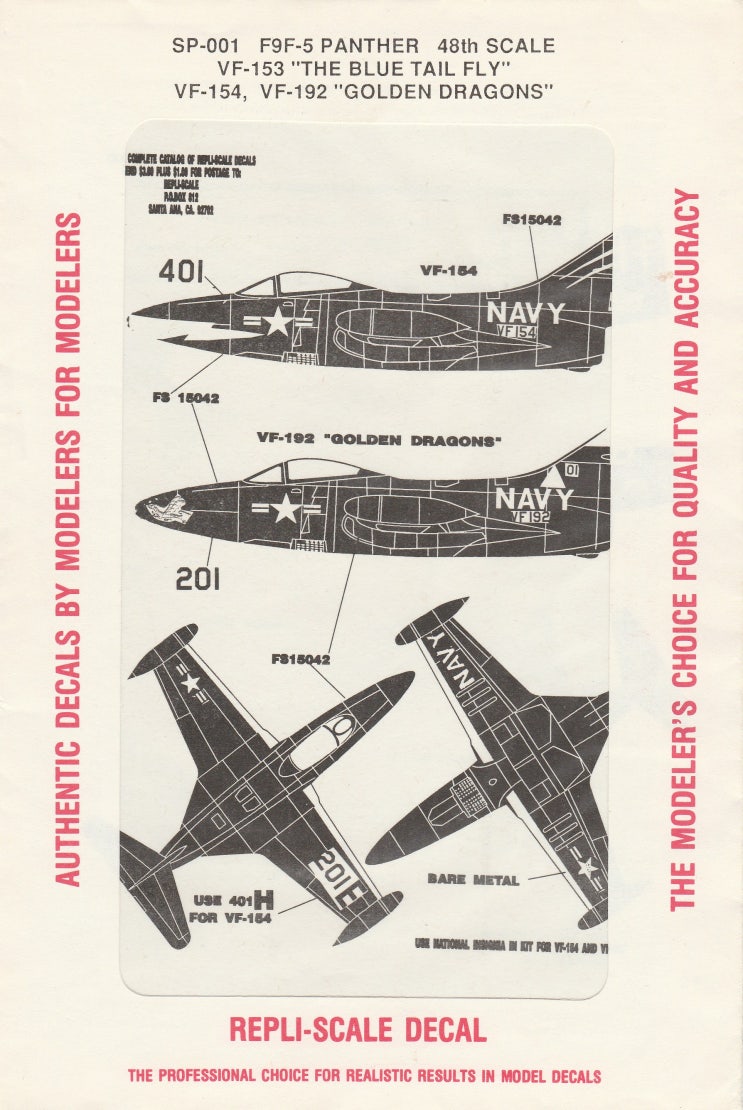REPLI SCALE 1/48 F9F-5 Panther "VF-153 The Blue Tail Fly, VF-154 Black ...