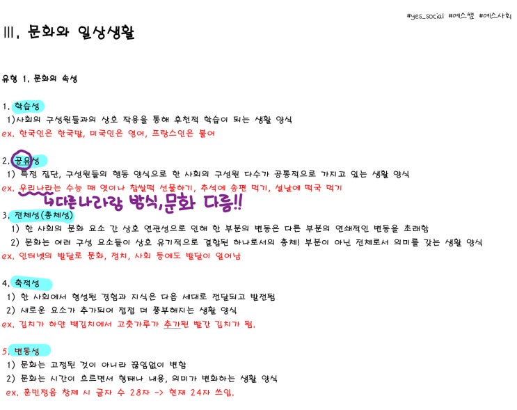 3단원 문화와 일상생활 사회문화 수능 유형 학습성 공유성총체성축적성변동성 예시 네이버 블로그