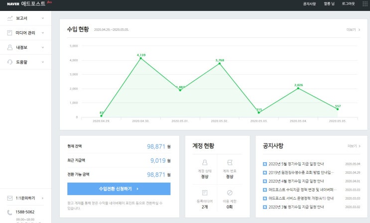 네이버 애드포스트 수입현황 및 지급, 탈퇴 방법 : 네이버 블로그