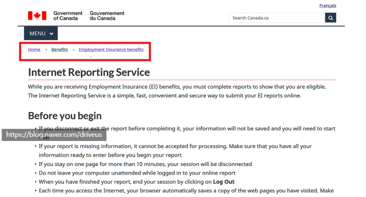 [EI 리포트 1] 첫 리포트 / 워닝 메시지 / Warning message / Servica Canada 전화하기 : 네이버 블로그