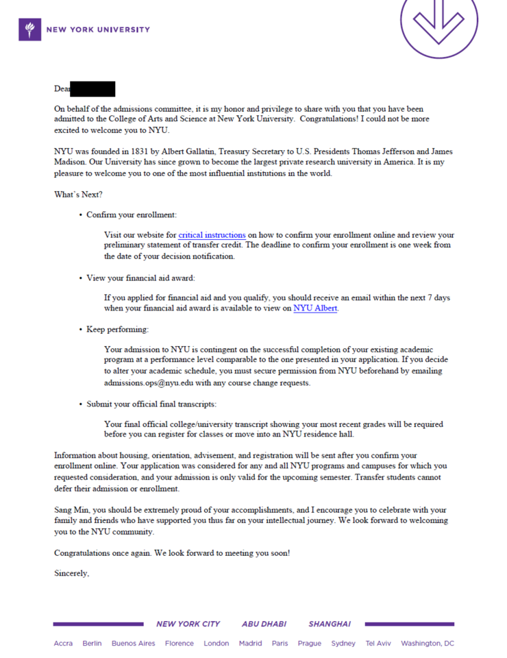 뉴욕 대학교 | New York University | NYU | 2020 가을학기 편입 합격 | Fall 2020 ...