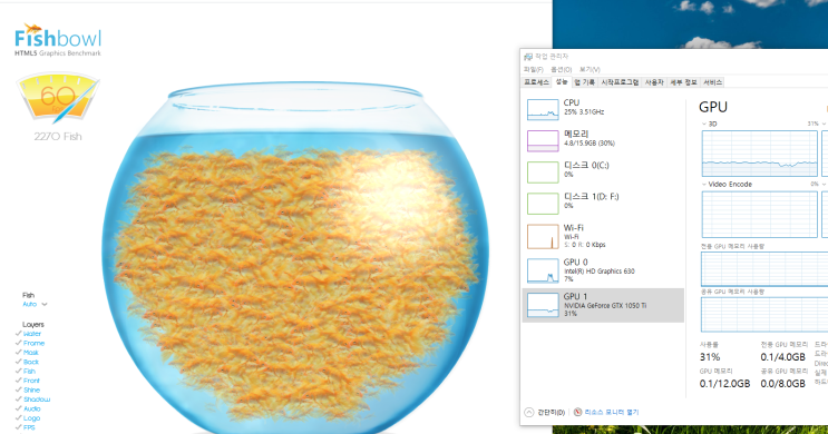 FishBowl로 간단한 GPU 성능테스트(intel vs nvidia), feat MSI GP72M No.1 Gaming ...