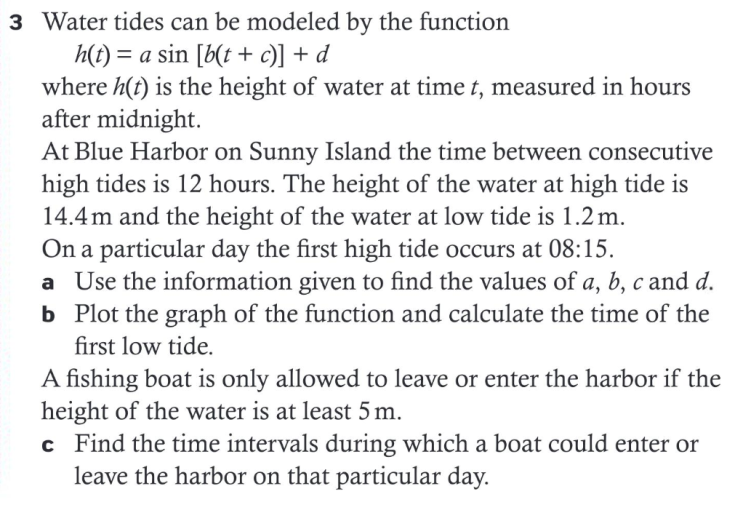 IB Math AA, AI HL - sinusoidal models; IB 수학 trigonometric functions 문제 ...