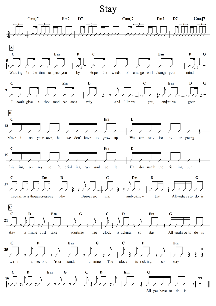 (코드) (가사) Stay (Zedd, Alessia) 악보 : 네이버 블로그
