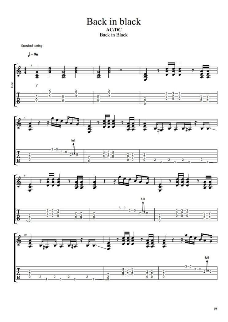 일렉기타 입문곡 ACDC - BACK IN BLACK 악보 다운 : 네이버 블로그
