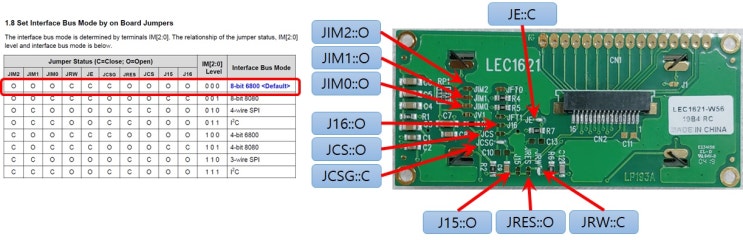 LEC1621-W56 :: 6800/8080 Parallel , SPI , I2C 설정 [Jumper / Pin Map ...