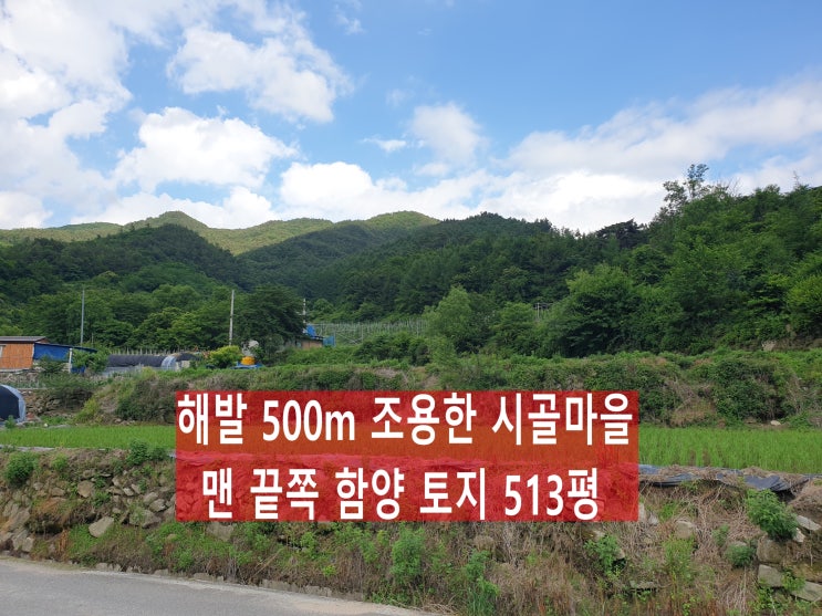 함양군 토지 매매 513평해발 500m 조용한 마을 맨끝쪽 함양 토지매매함양군 땅매매함양 땅매매함양부동산함양군부동산