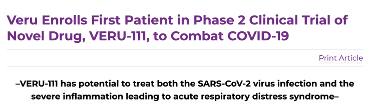 VERU-111, 코로나 치료효과 2단계 임상 개시 : 네이버 블로그
