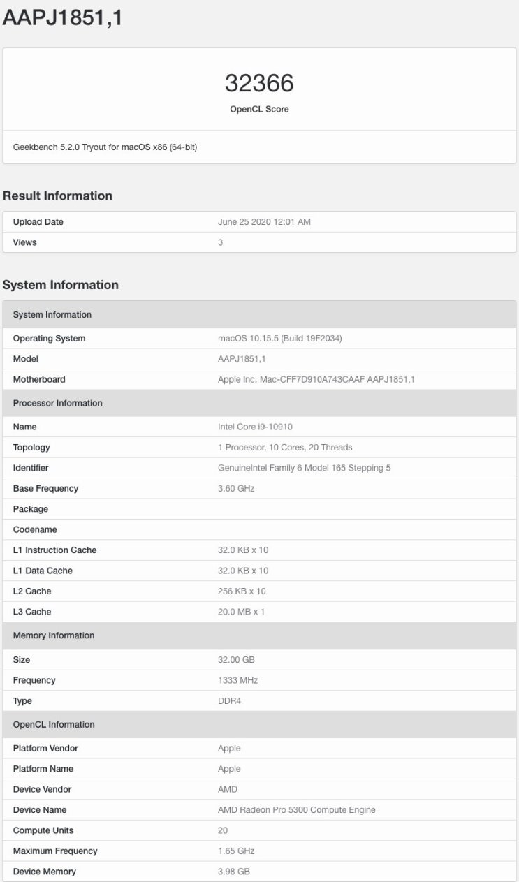 Geekbench에서 10코어 Intel i9 CPU, Radeon Pro 5300 GPU와 함께 발견된 애플의 미발표 iMac ...