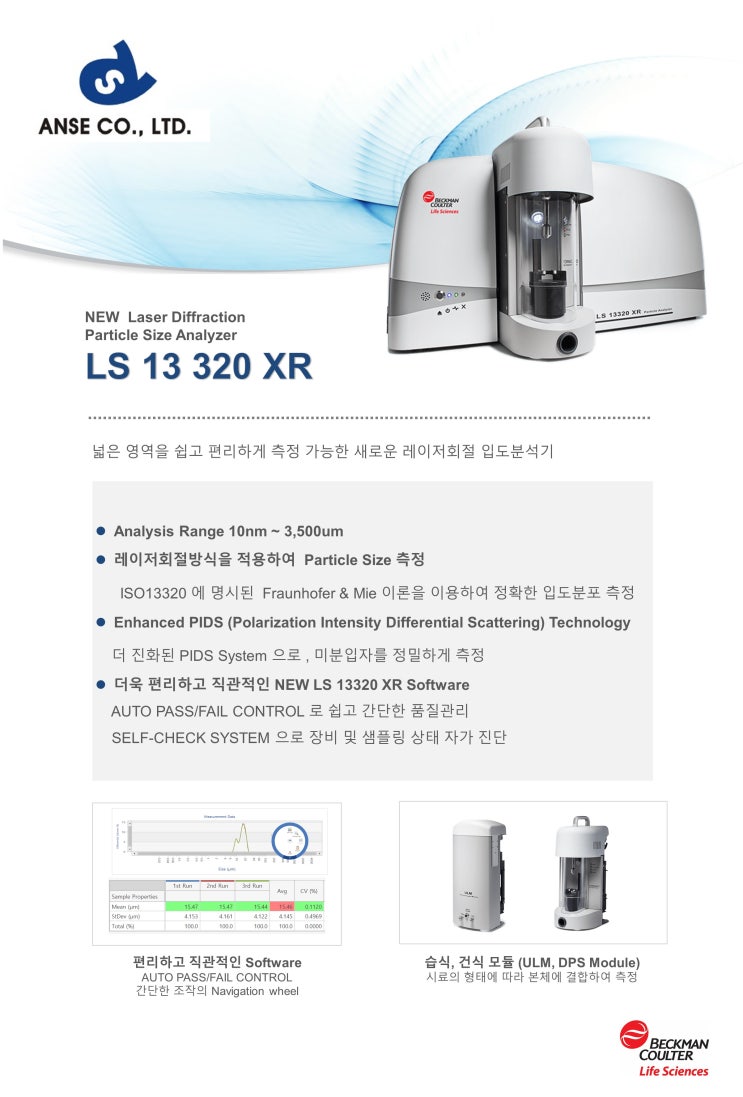 ㈜안세 - 입도분석기 Beckman Coulter, LS13320 XR 레이저 회절 시스템을 이용한 입도 분석 : 네이버 블로그