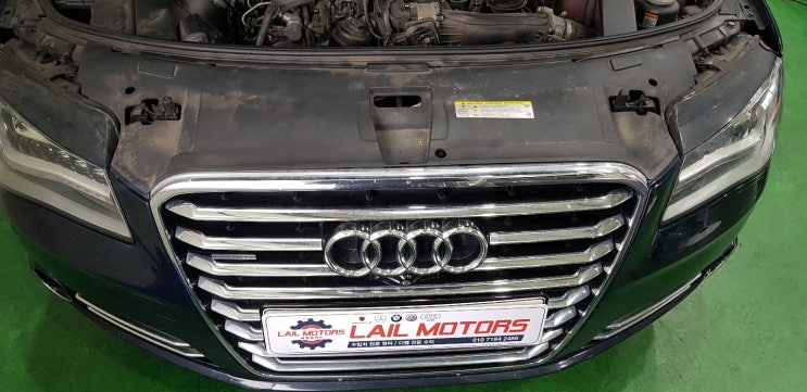 라일 모터스 아우디 A8 30tdi 정차 중 시동 꺼짐인젝터 리빌드 및 고압 펌프 수리상부 섬프 씰링 작업냉각수