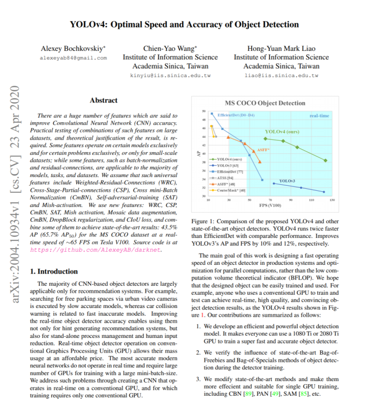 [논문 리뷰] YOLOv4: Optimal Speed and Accuracy of Object Detection : 네이버 블로그